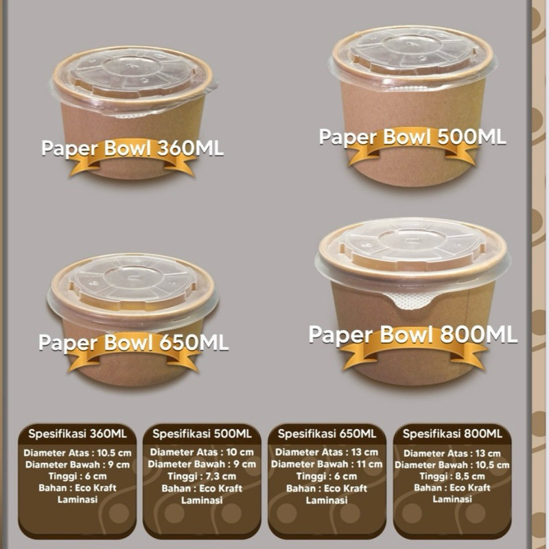 Jual (1 PACK = 25 PCS) Paper Bowl Kraft Coklat Laminasi / Mangkok Kertas + Tutup / Paper Rice ...