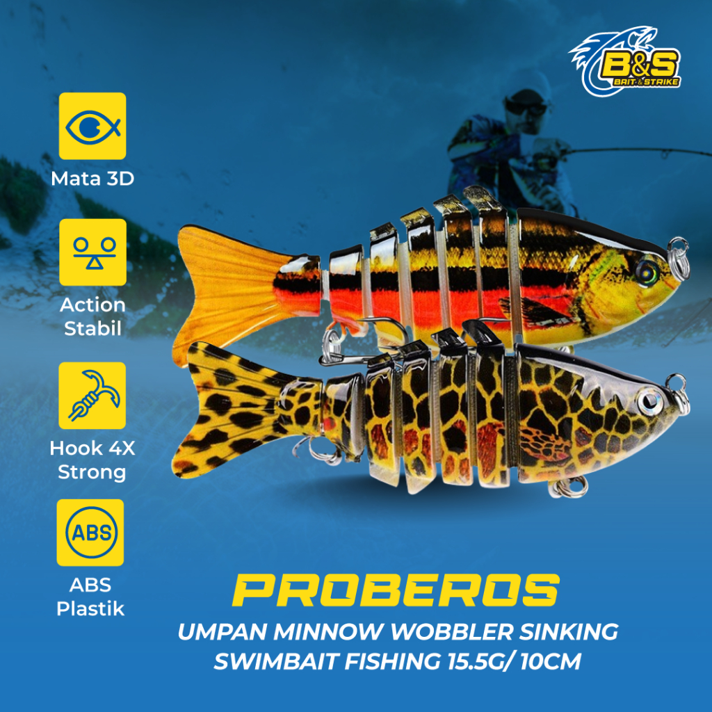 Jual PROBEROS Jointed Umpan Minnow Wobbler Sinking 15.5g/10cm Swimbait ...