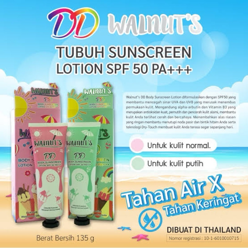 Jual WALNUTS DD Body Sunscreen Lotion SPF 50 PA+++ Thailand / Sunscreen ...
