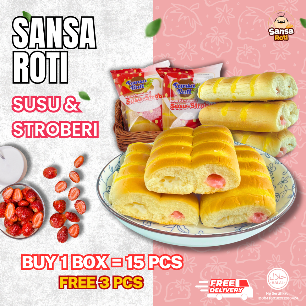Jual Sansa Roti - Rasa Susu Strawberry isi 15 Pcs + FREE 3 Pcs | Roti ...