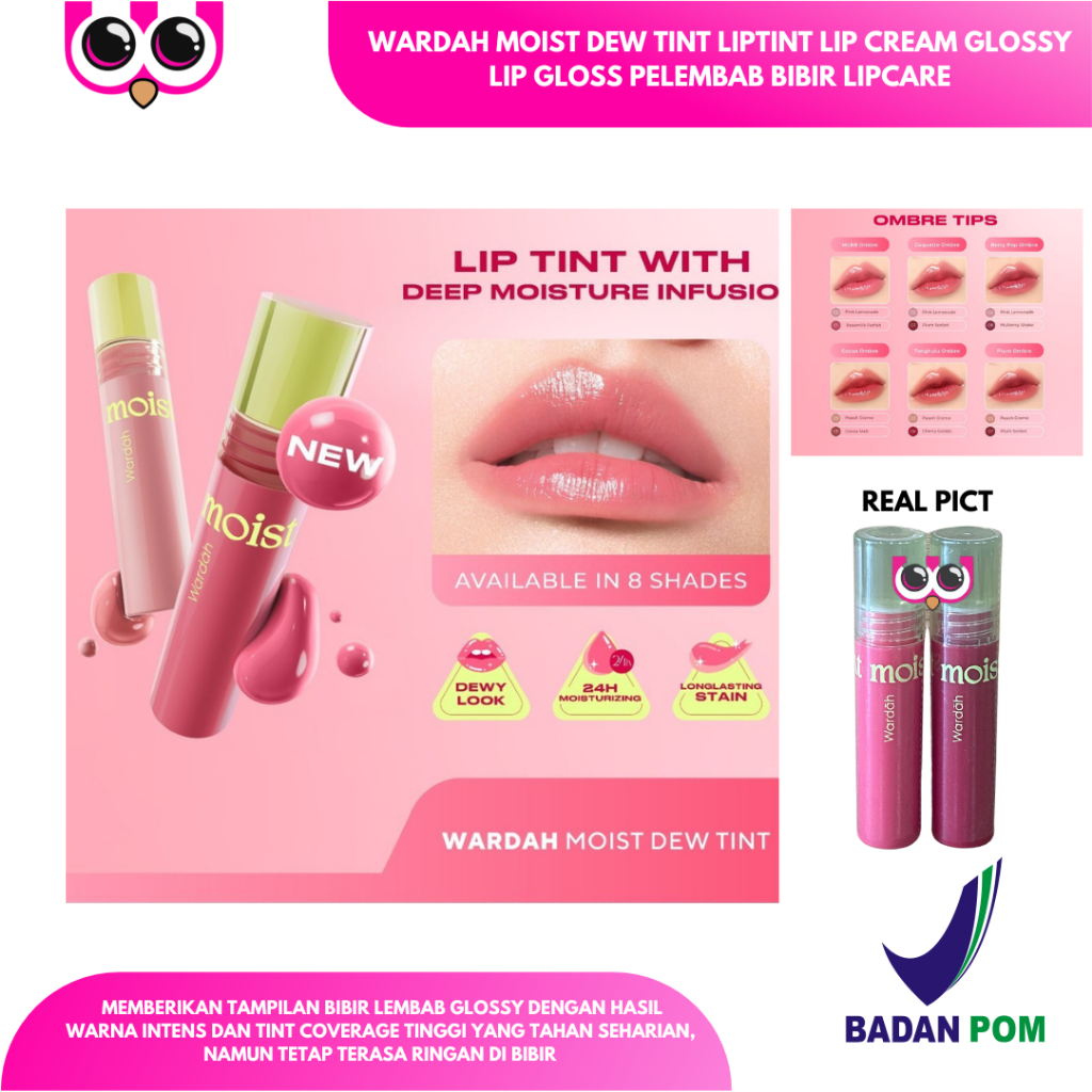 Jual WARDAH MOIST DEW TINT LIPTINT LIP CREAM GLOSSY LIP GLOSS PELEMBAB ...