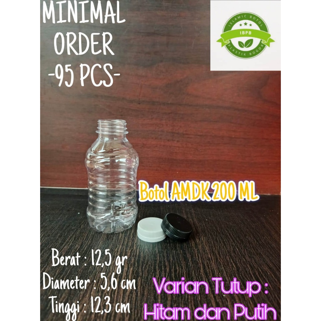 Jual Botol AMDK 200 ml Clear PET / Botol Plastik Air Minum, Tutup Hitam ...
