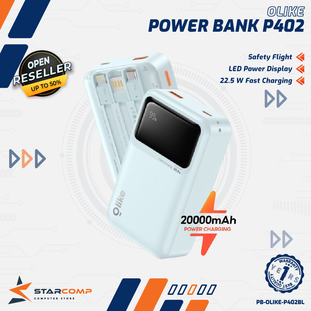 Jual OLIKE P402 POWERBANK 20000MAH COMPACT WITH CABLE USB+C+L | Shopee ...