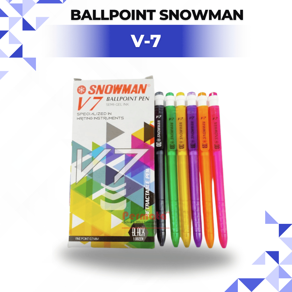 Jual Bolpoint SNOWMAN V7 Tinta Warna Hitam 1 Pack Isi 12 Pcs 0.7 MM ...