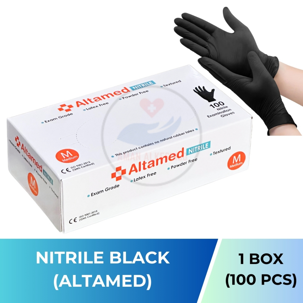 Jual ALTAMED 100 pcs Sarung Tangan Nitrile Hitam Biru Altamed Non ...