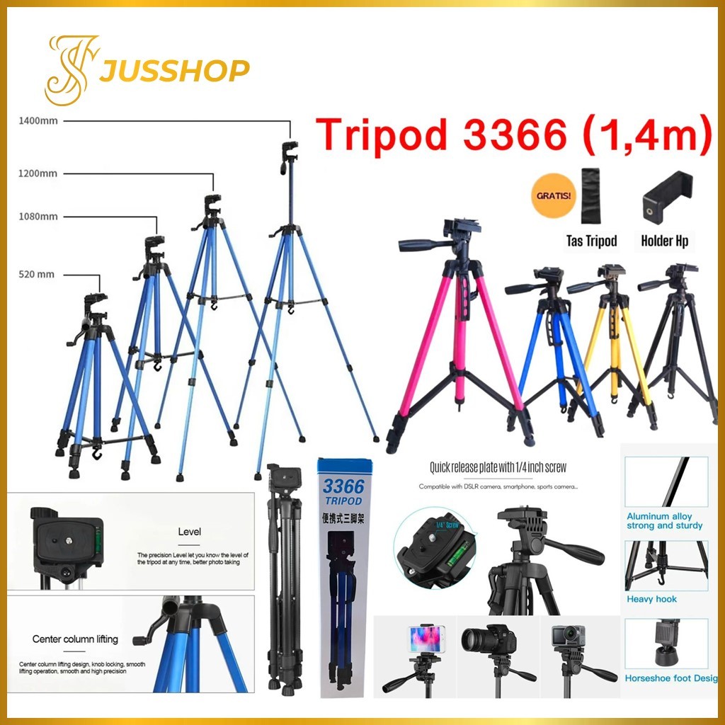 Jual Tripod Camera Photography 3366 Colour Tripod Handphone + Holder U Stabilizer Serbaguna ...