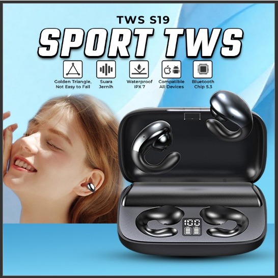 Jual DingDong COD Headset Bluetoothh S19 Ear Clip Bluetooth 5.3 Earphone Wireless Headphone TWS ...