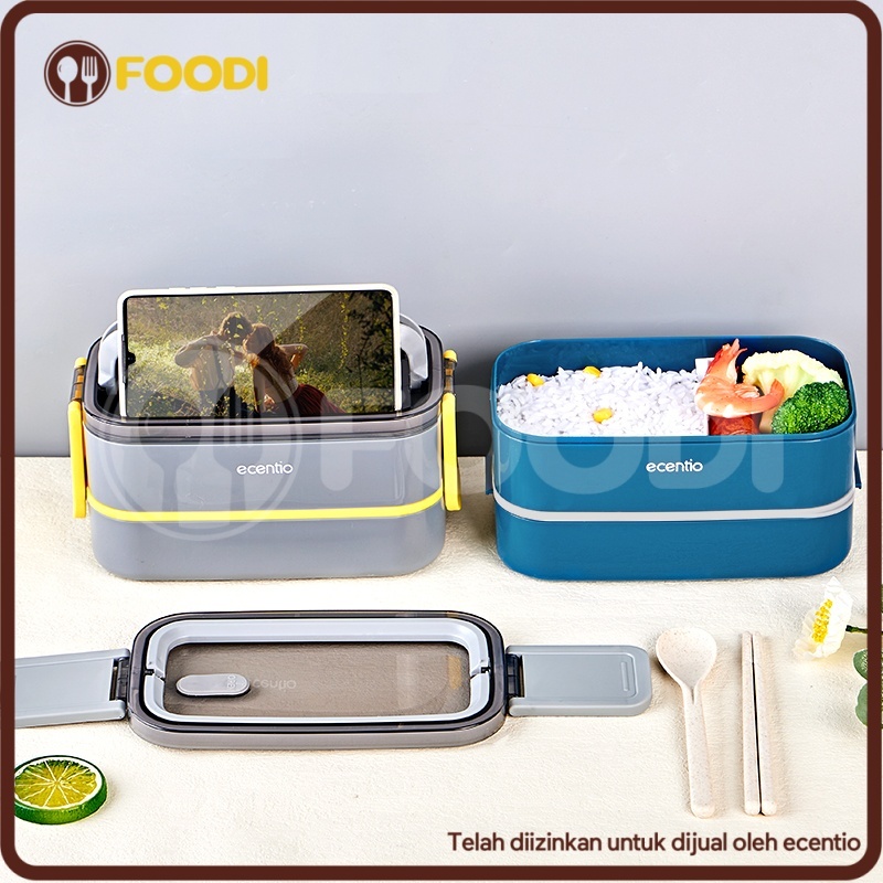 Jual ecentio & FOODI kotak makan Anti tumpah 2 susun 1600ml tempat ...
