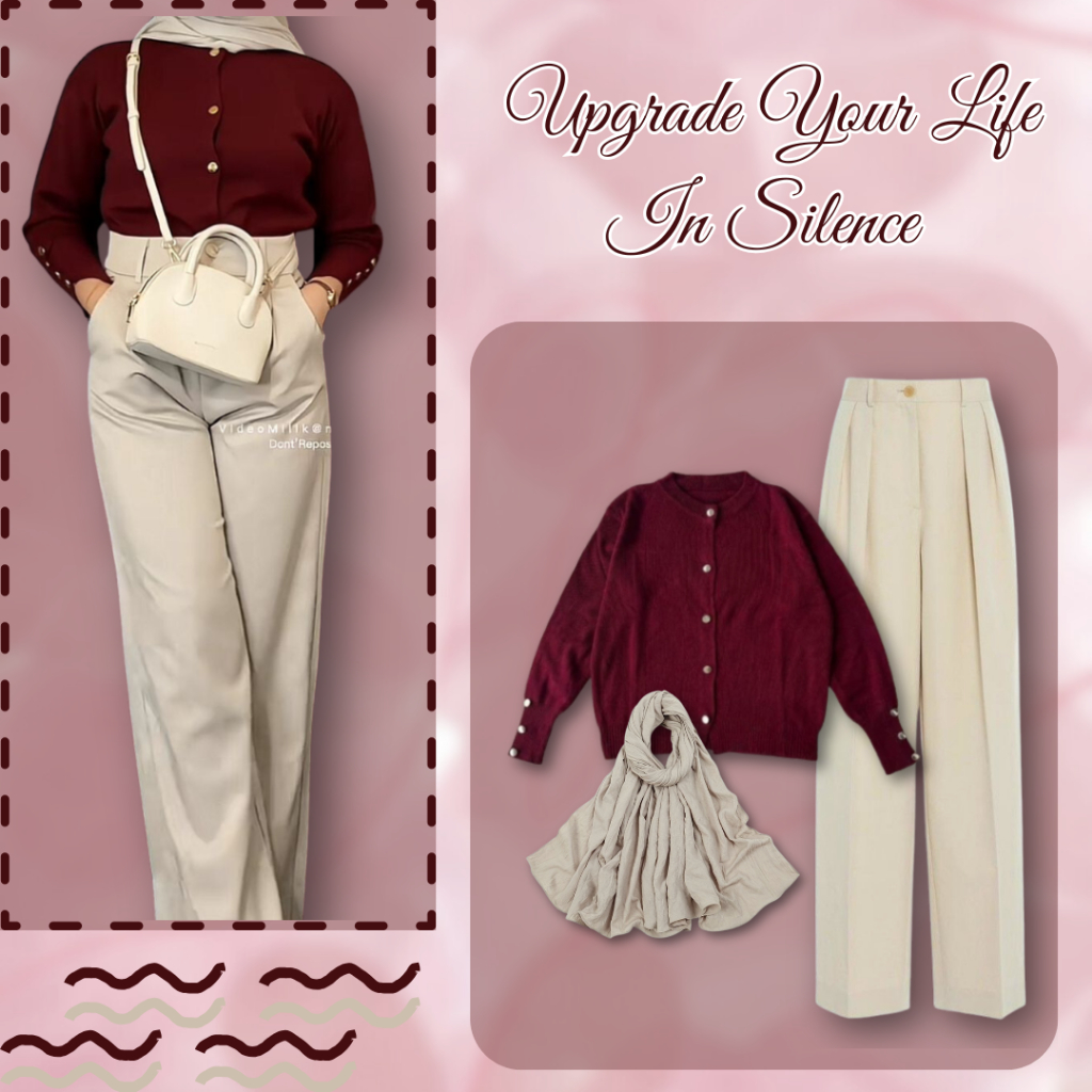 Jual One Set 3in1 Wanita Casual (Cardigan Rajut + Celana Kulot + Pashmina) Outfit Remaja Korean ...