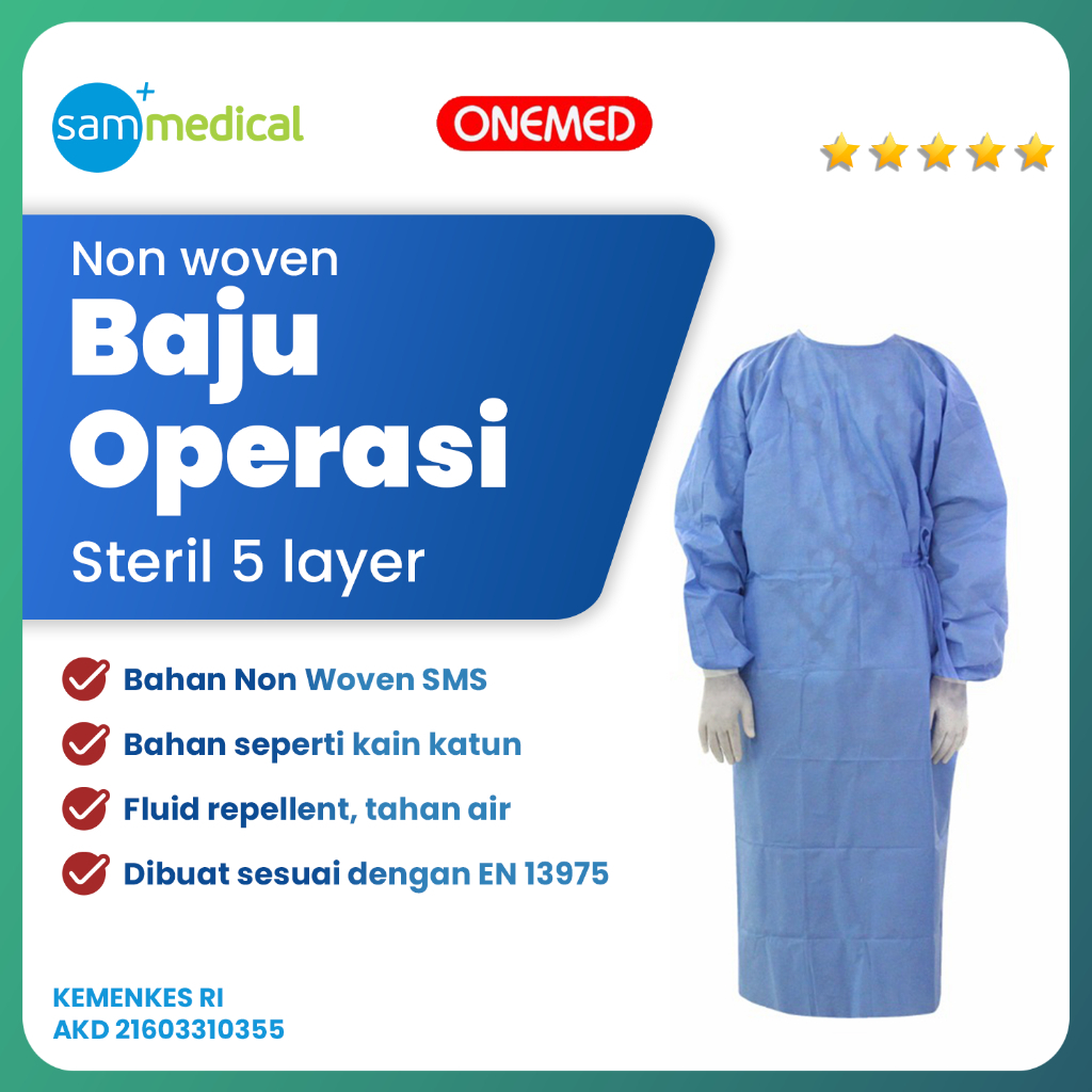 Jual OneMed Surgical Gown SMS Non Woven Steril 5 Layer / Pakaian Bedah ...