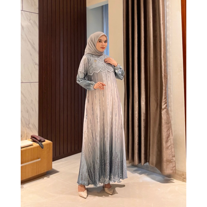 Jual MH Baju Gamis Silk Premium Gradasi Plisket Semi Sutra Kombinasi ...