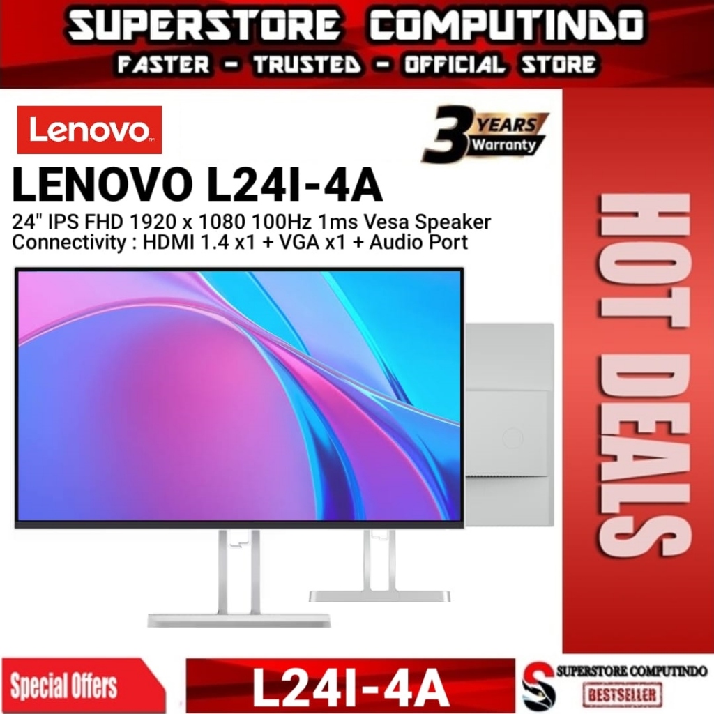 Jual Monitor LED LENOVO L24i-40 | L24i-4A 24" IPS 1080p 100Hz VGA HDMI ...