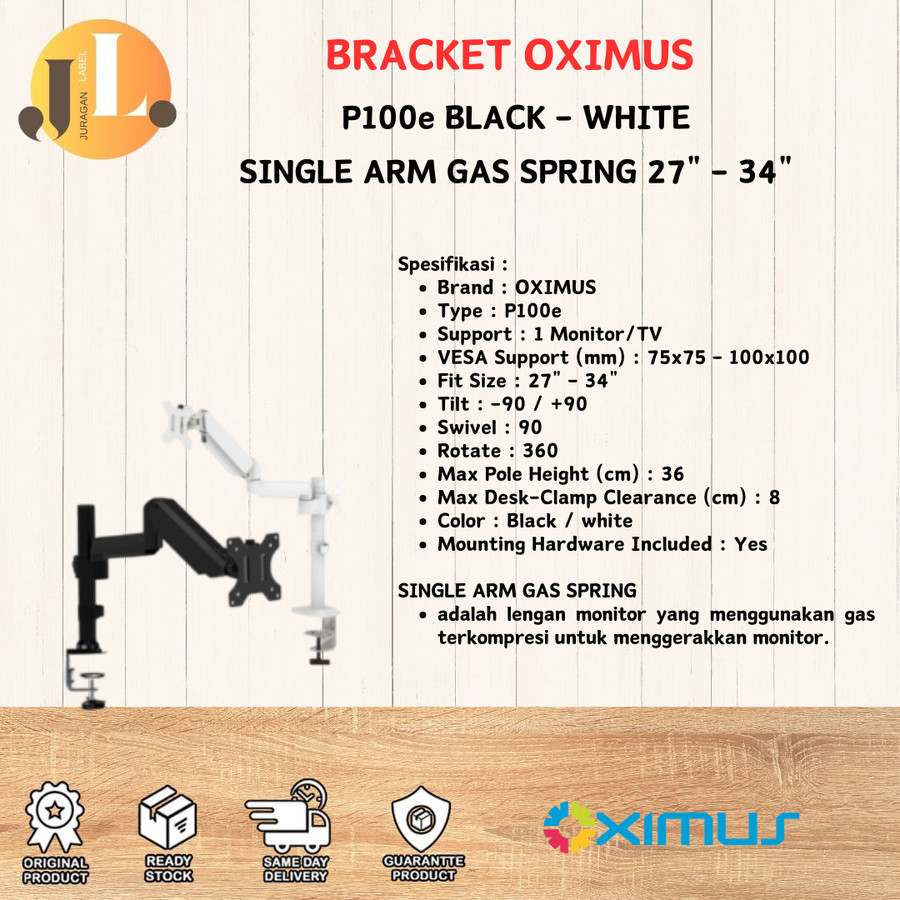 Jual Bracket Oximus P100e 22"-34" Gas Spring Wall Mount Tilt Swivel ...