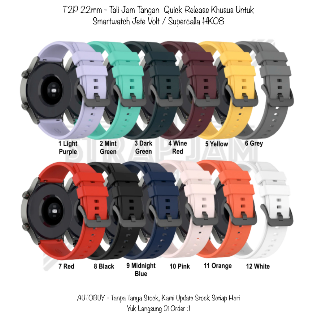 Jual T2P Strap 22mm Untuk Smartwatch Jete Volt / Supercalla HK08 - Tali ...