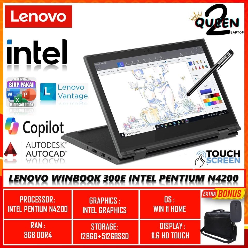 Jual Laptop Touchscreen Lenovo Winbook 300E Intel Pentium N4200 Ram 8GB ...
