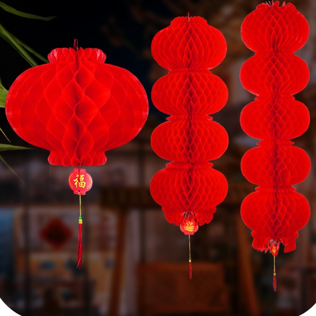 Jual Satuan Lampion Gantung Bulat Honeycomb Merah Dekorasi Imlek Sincia ...