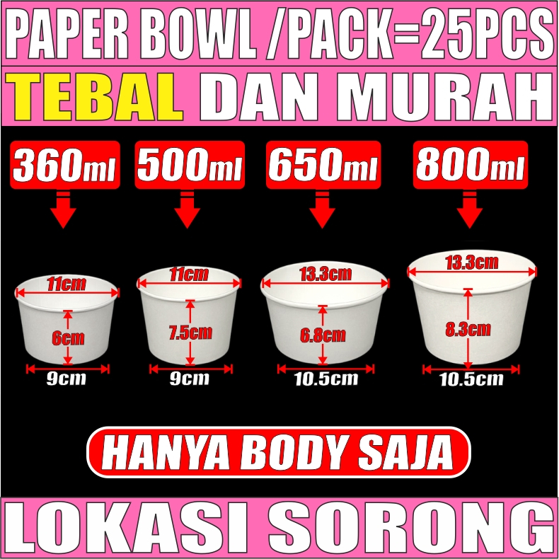 Jual Trifinity Paper Bowl Tebal 360ml 500ml 650ml 800ml Pack Hanya Body ...