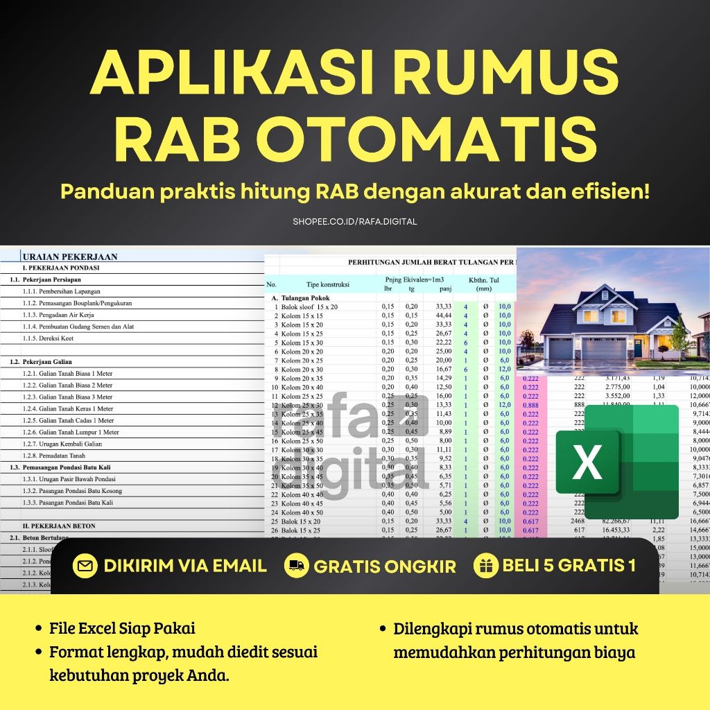 Jual TOOLS RAB OTOMATIS EXCEL - Aplikasi Perhitungan Rencana Anggaran Biaya Pelaksanaan Rumah ...