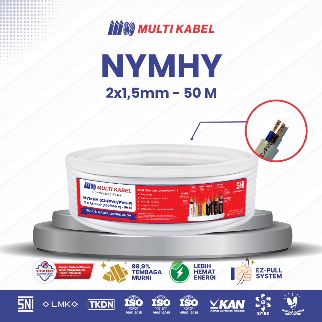 Jual Kabel NYMHY 2x1.5 mm2 - Kabel Listrik Roll Tembaga Serabut 50 ...