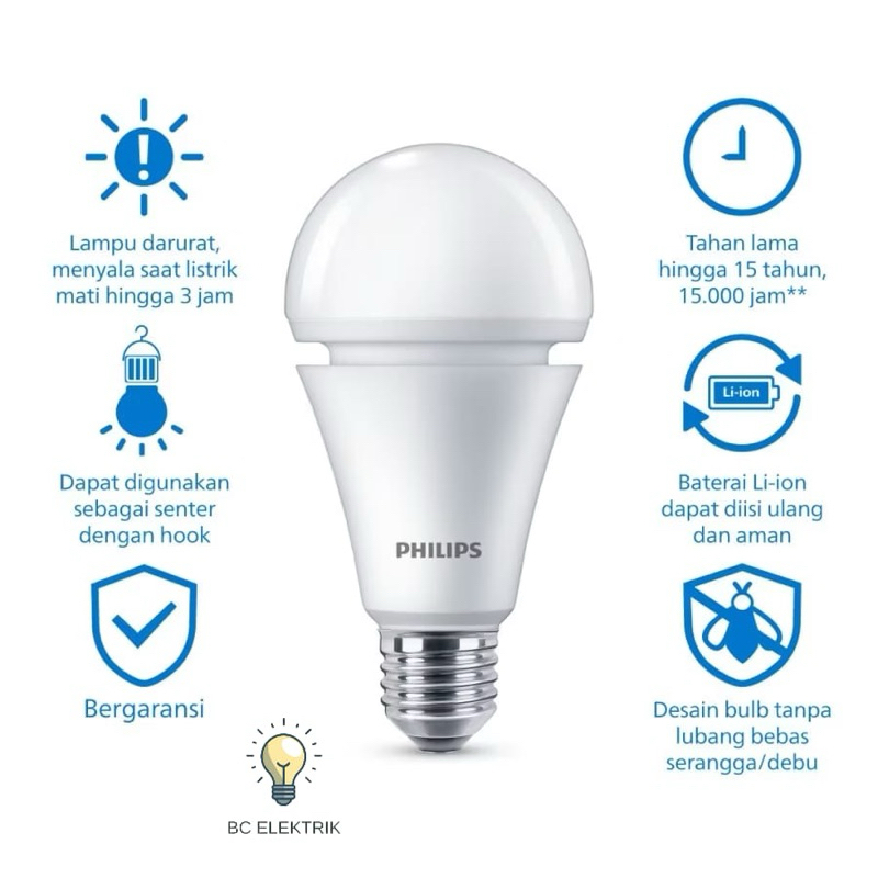 Jual LAMPU EMERGENCY LED PHILIPS RADIANT LINE RECHARGEABLE Led Bulb 11 6500k paling terang ...