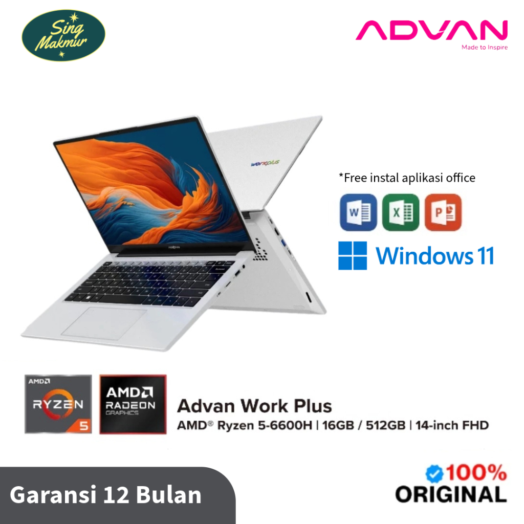Jual ADVAN Laptop WorkPlus R5-6600H / R7-7735HS 16GB/512GB AMD Grapich ...