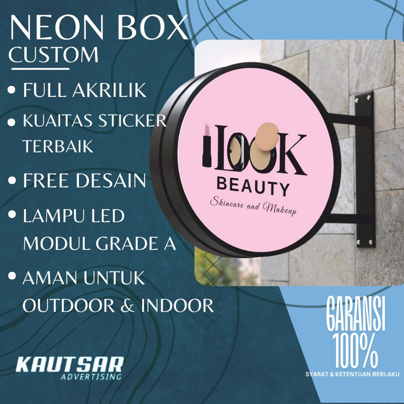 Jual Neon Box Kotak Full Akrilik LED Terang Bulat Siap Pasang + Bracket ...