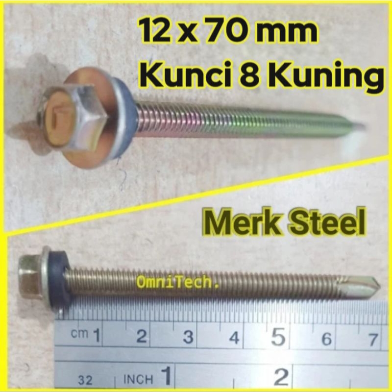 Jual Sekrup Roofing Ruping Baja Ringan SDS Kuning 7 cm 12 x 70 mm Kunci ...