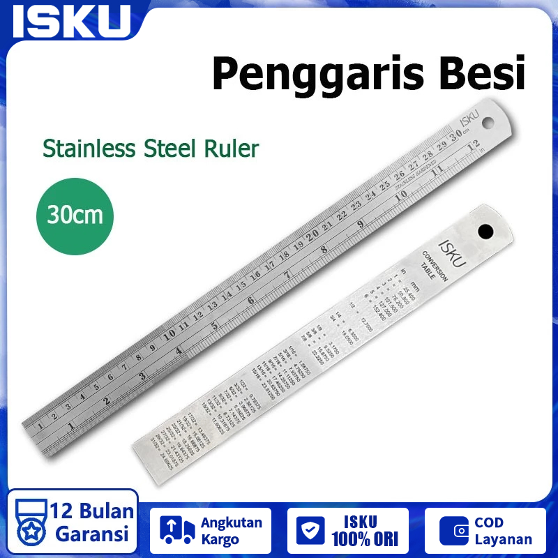 Jual ISKU Penggaris Besi 30cm Stainless Steel Ruler/Metal Ruler/Mistar Besi/Steel Ruler Garisan ...