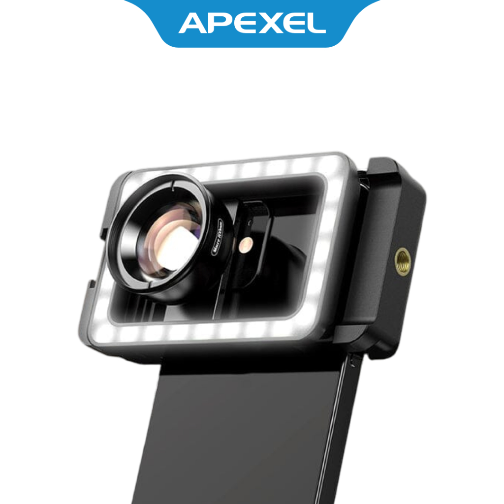 Jual APEXEL Lensa Kamera HP 2 in 1 Macro Lens with LED Fill Light - APL ...