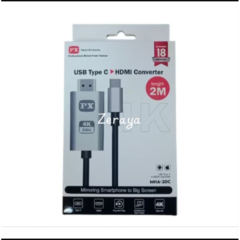 Jual COD PX MHA-30C Kabel MHL USB Type C to HDMI TV Proyektor Converter 2M Mirroring | Shopee ...