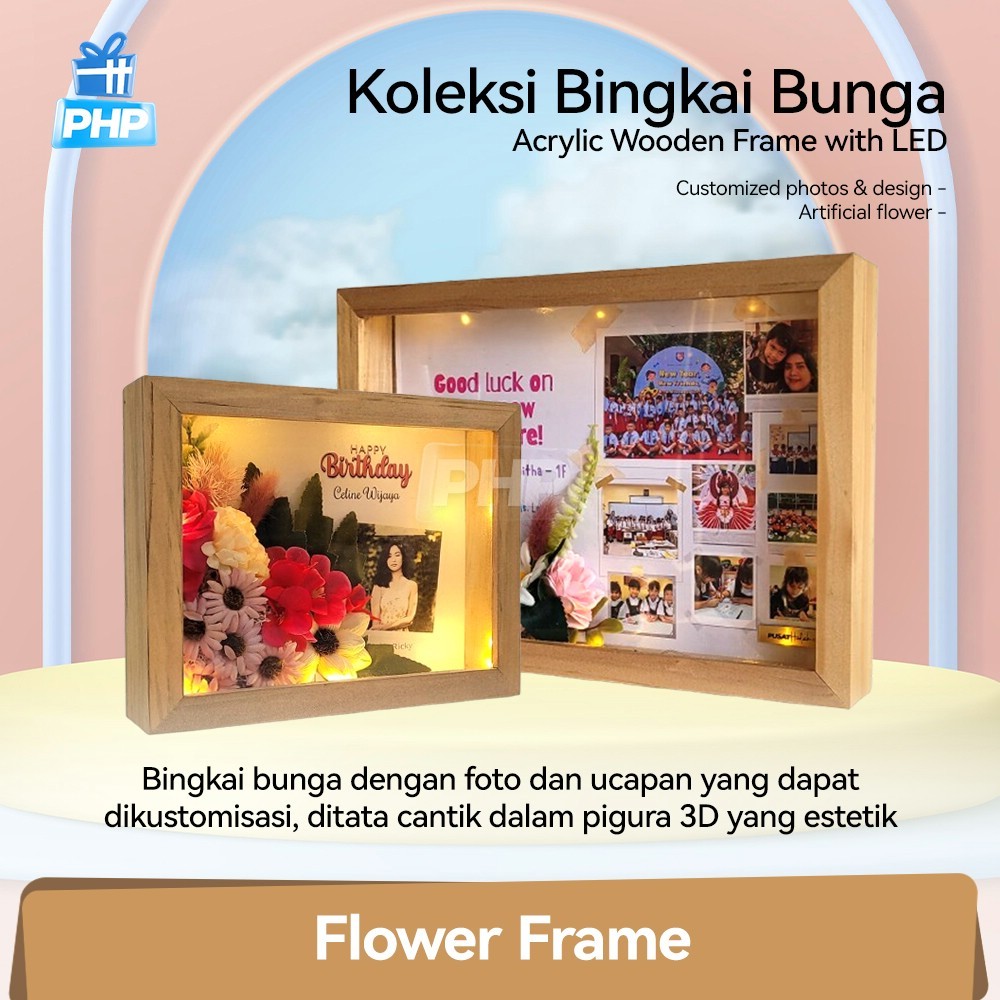Jual #PHP Bingkai Bunga / Flower 3D Wooden Frame Custom Design untuk ...