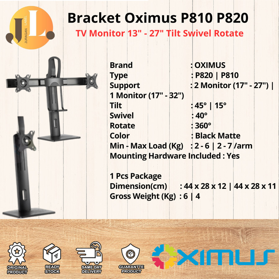 Jual Bracket Oximus P810 P820 17" - 27" Stand Meja 1 - 2 Monitor Full ...