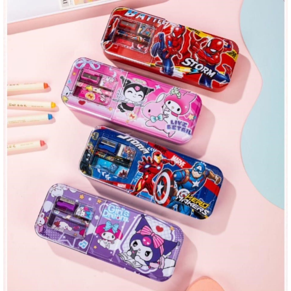 Jual KOTAK PENSIL KALENG ada ISI ukuran SEDANG/PENCIL CASE | Shopee ...