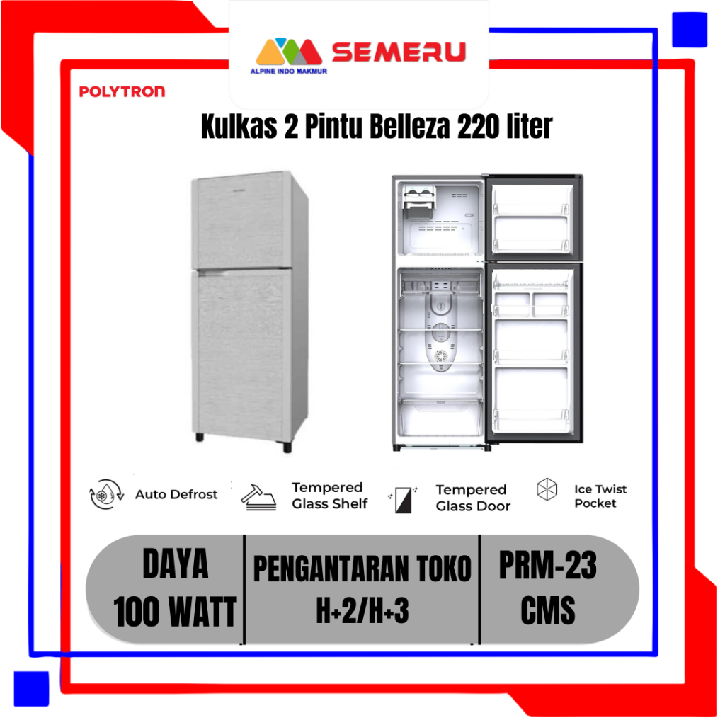 Jual POLYTRON KULKAS 2 PINTU 220 L SILVER PRM-23 CMS / PRM-23 DMS ...
