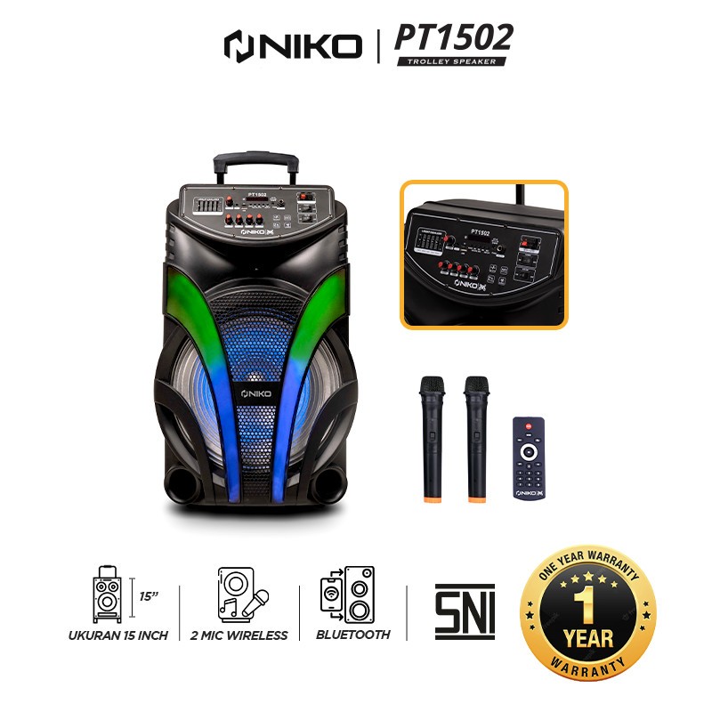 Jual Niko Trolley Speaker Bluetooth 15 inch PT 1502 Free Mic Wireless ...