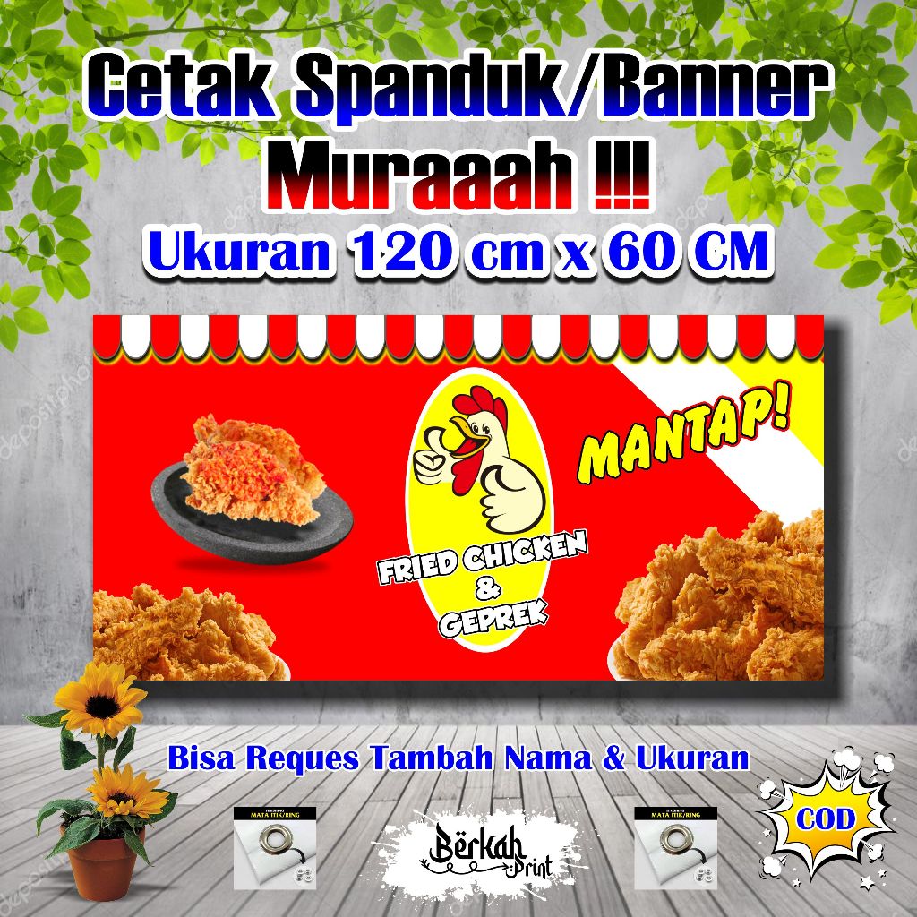 Jual Spanduk Banner Fried Chicken & Ayam Geprek Ukuran 120 cm x 60 cm ...