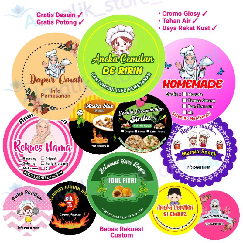 Jual 100 - 190 pcs CETAK STIKER JUALAN MAKANAN STIKER LOGO BULAT NAMA ...