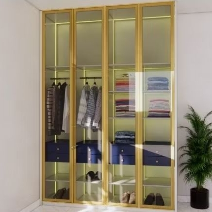 Jual lemari pakaian mewah pintu frame gold alumunium led strip 200x300 ...