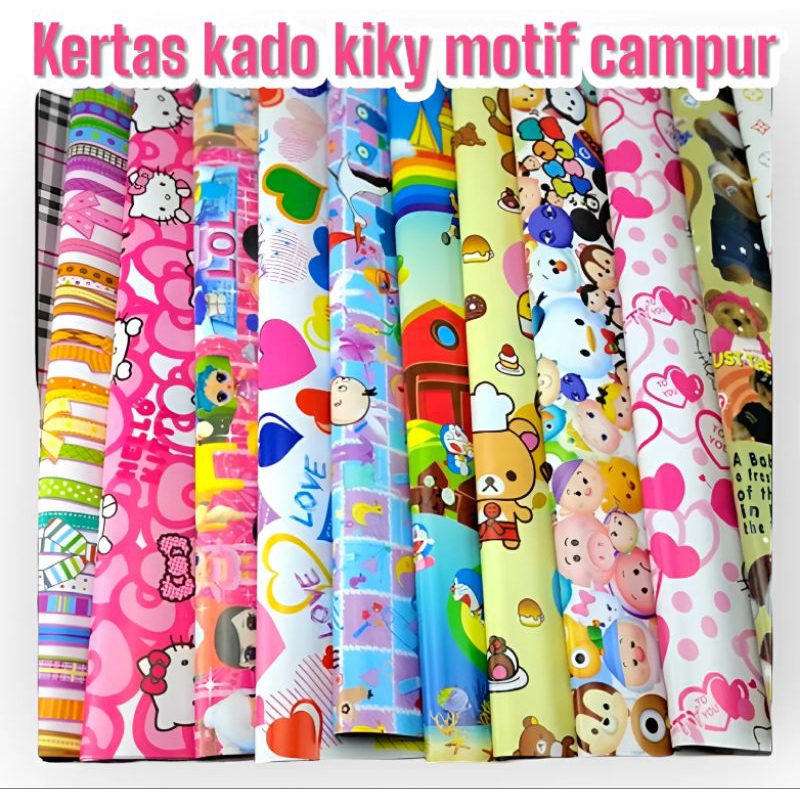 Jual kertas kado gulungan merk KIKY campur varian motif isi 50 dan 25 ...