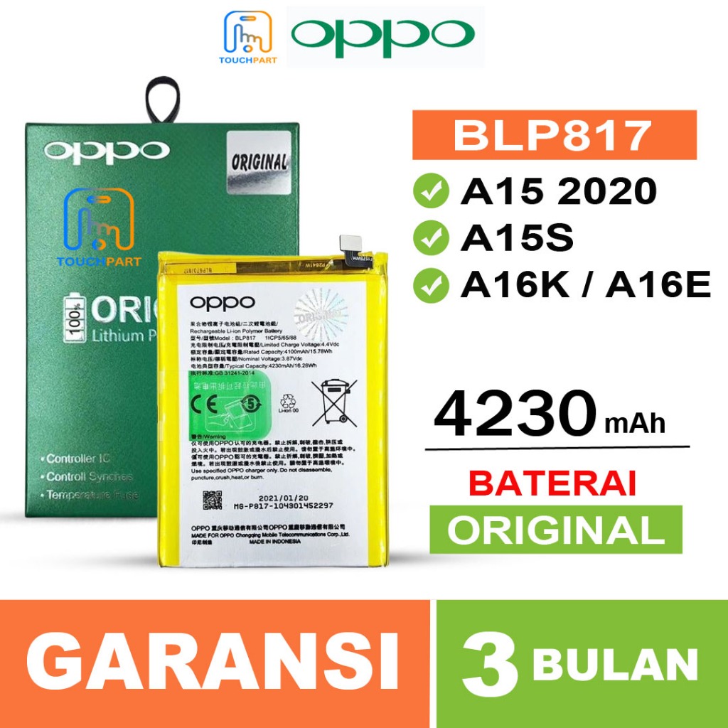 Jual BATERAI BATRE OPPO A16E / A16K / A15 / A15S / BLP817 ORIGINAL ...