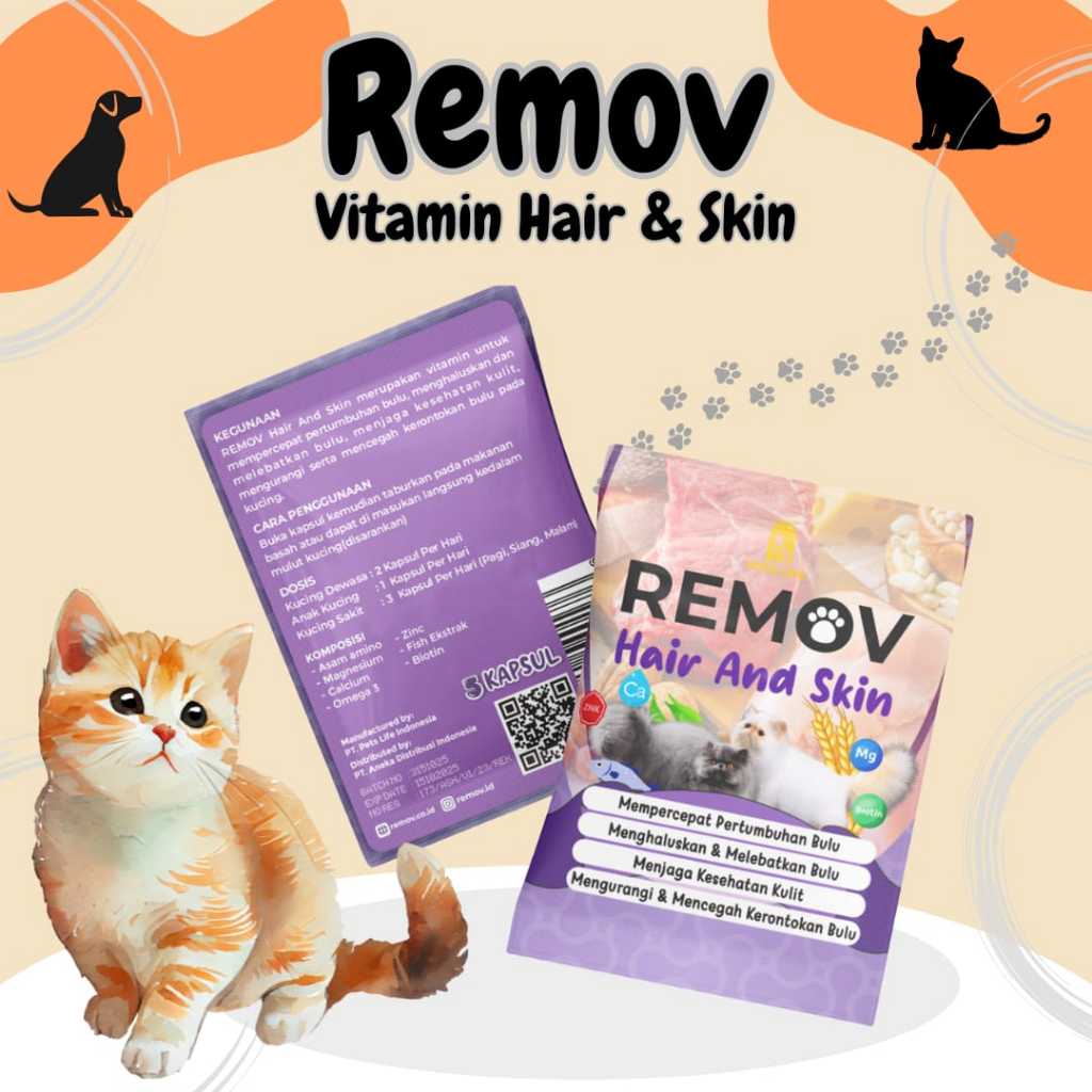 Jual REMOV Obat Vitamin Kucing Sachet Isi 5 Kapsul for Hair&Skin ...