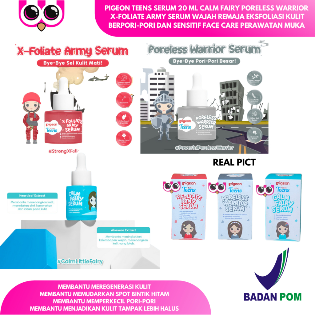Jual PIGEON TEENS SERUM 20 ML CALM FAIRY PORELESS WARRIOR X-FOLIATE ARMY SERUM WAJAH REMAJA ...