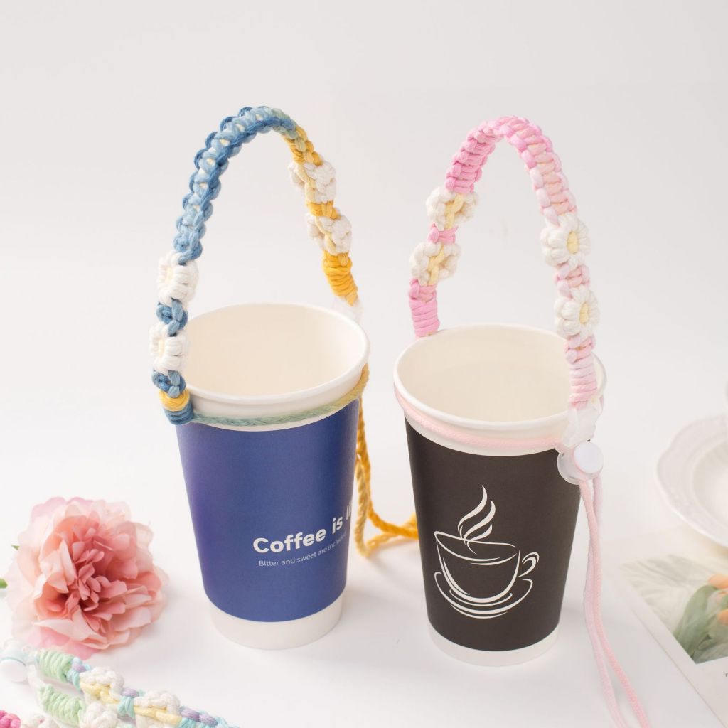 Jual SUNNIE Macrame Tumbler Holder model kepang bunga / Tali ikat ...