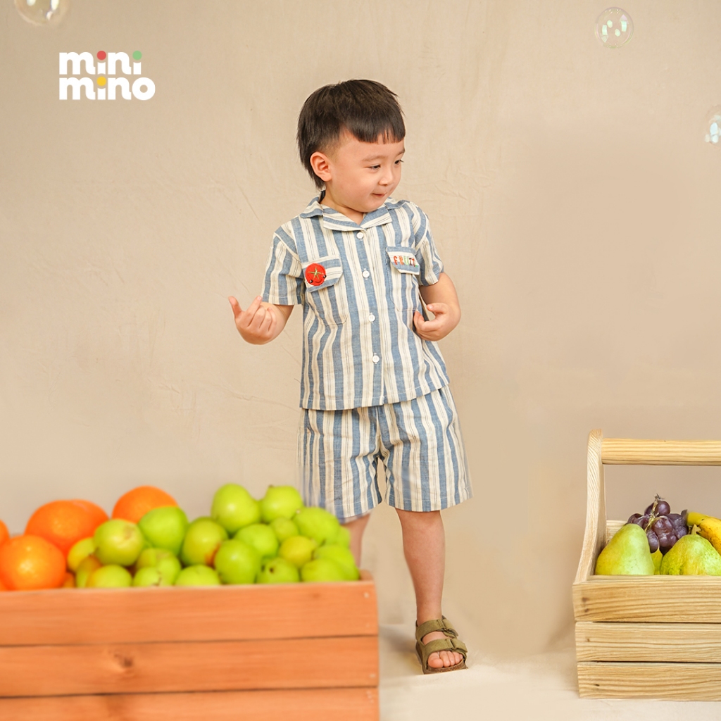Jual Mini Mino Dylan Set Blue - Linen Striped Set In Blue | Shopee ...