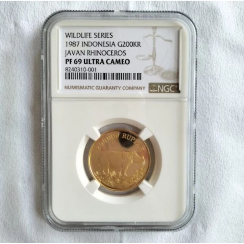Jual NGC PF 69 koin mas 200000 rupiah 1987 javan rhinoceros badak gold ...