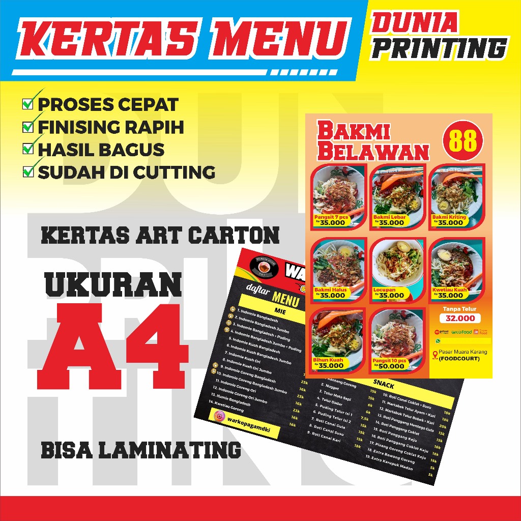 Jual CETAK KERTAS MENU BAHAN ART CARTON 260 | Shopee Indonesia