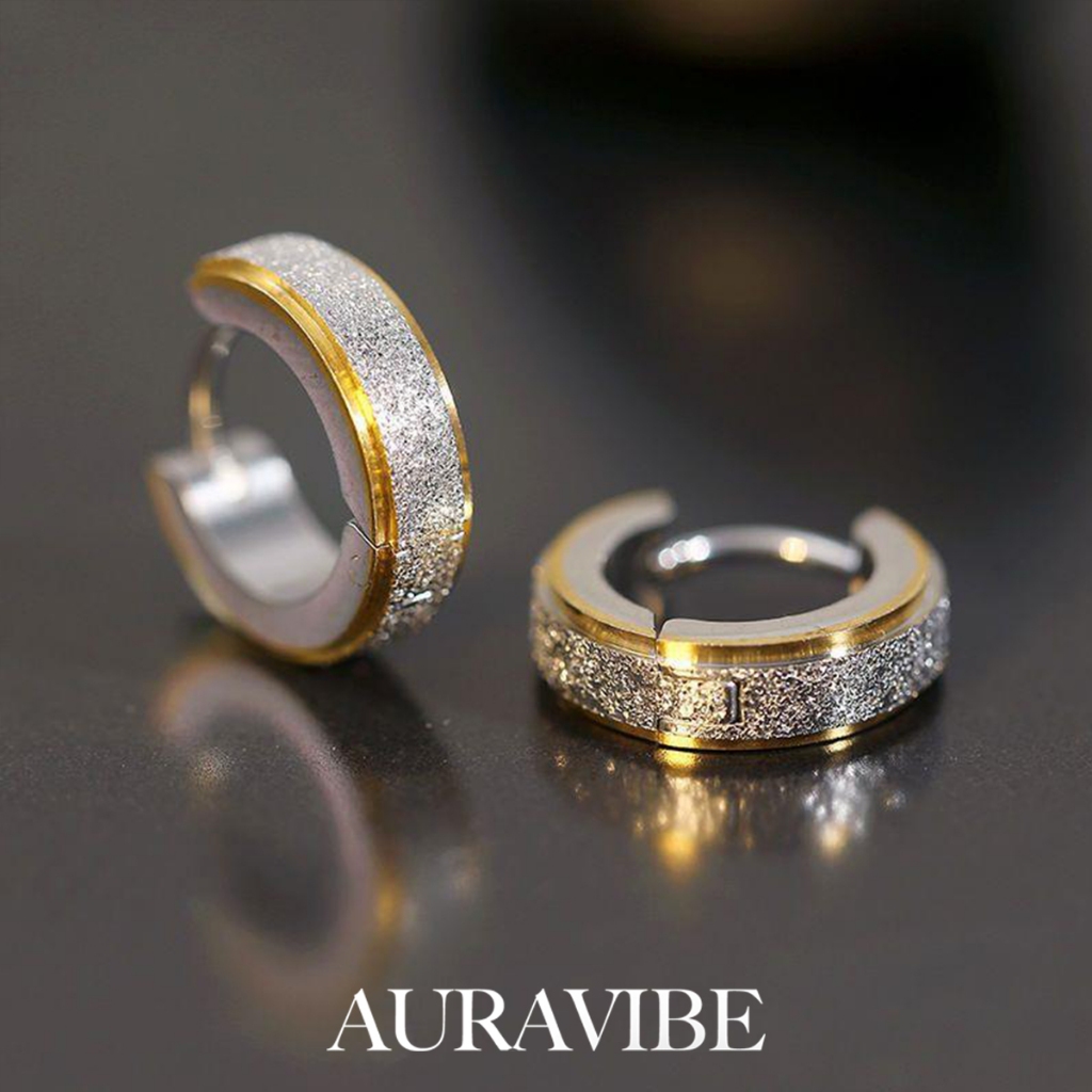 Jual AURAVIBE Anting Baja Titanium Emas Tekstur matte Anting pria tari ...