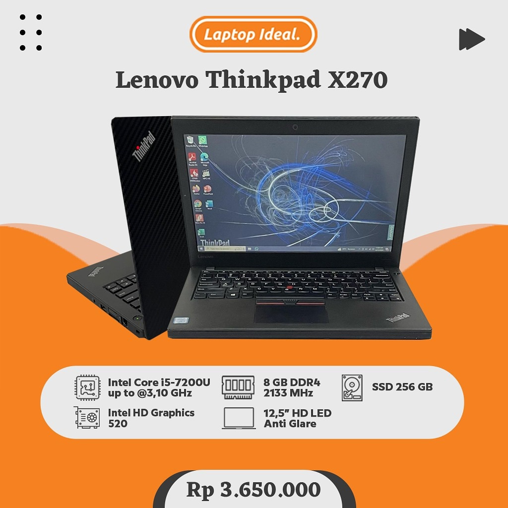 Jual Lenovo Thinkpad X270 Core i5 gen 7 RAM 8 GB DDR4 SSD 256 GB DUAL BATERAI MULUSS | Shopee ...
