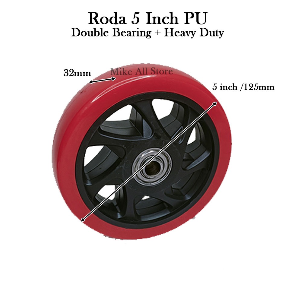 Jual Roda 5 inchi PU taiwan Wheel Only + Double bearing Heavy Duty ...