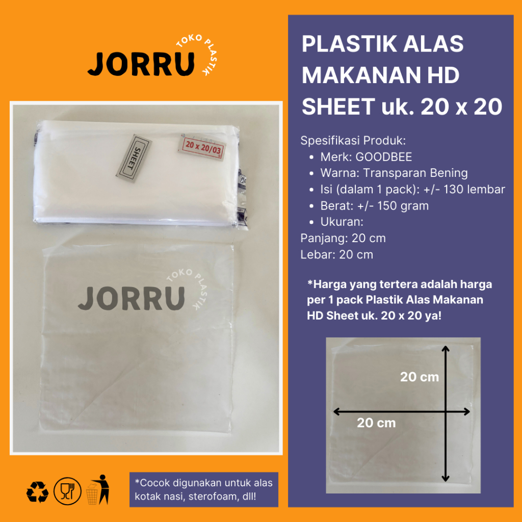 Jual PLASTIK ALAS MAKANAN - HD SHEET uk. 20 x 20 CM | Shopee Indonesia